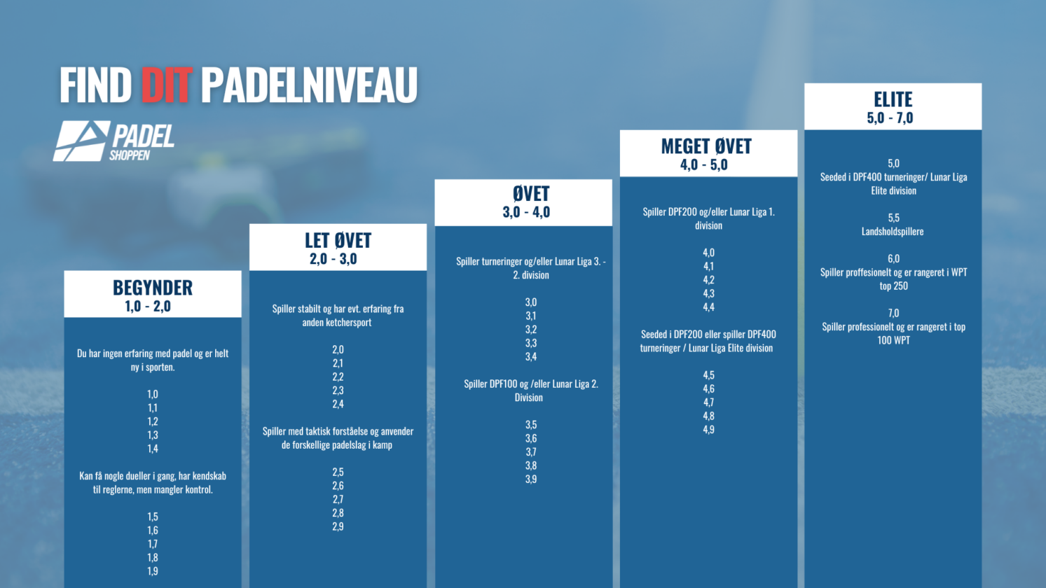 Find dit padel niveau → Den store 2024 padel niveau guide