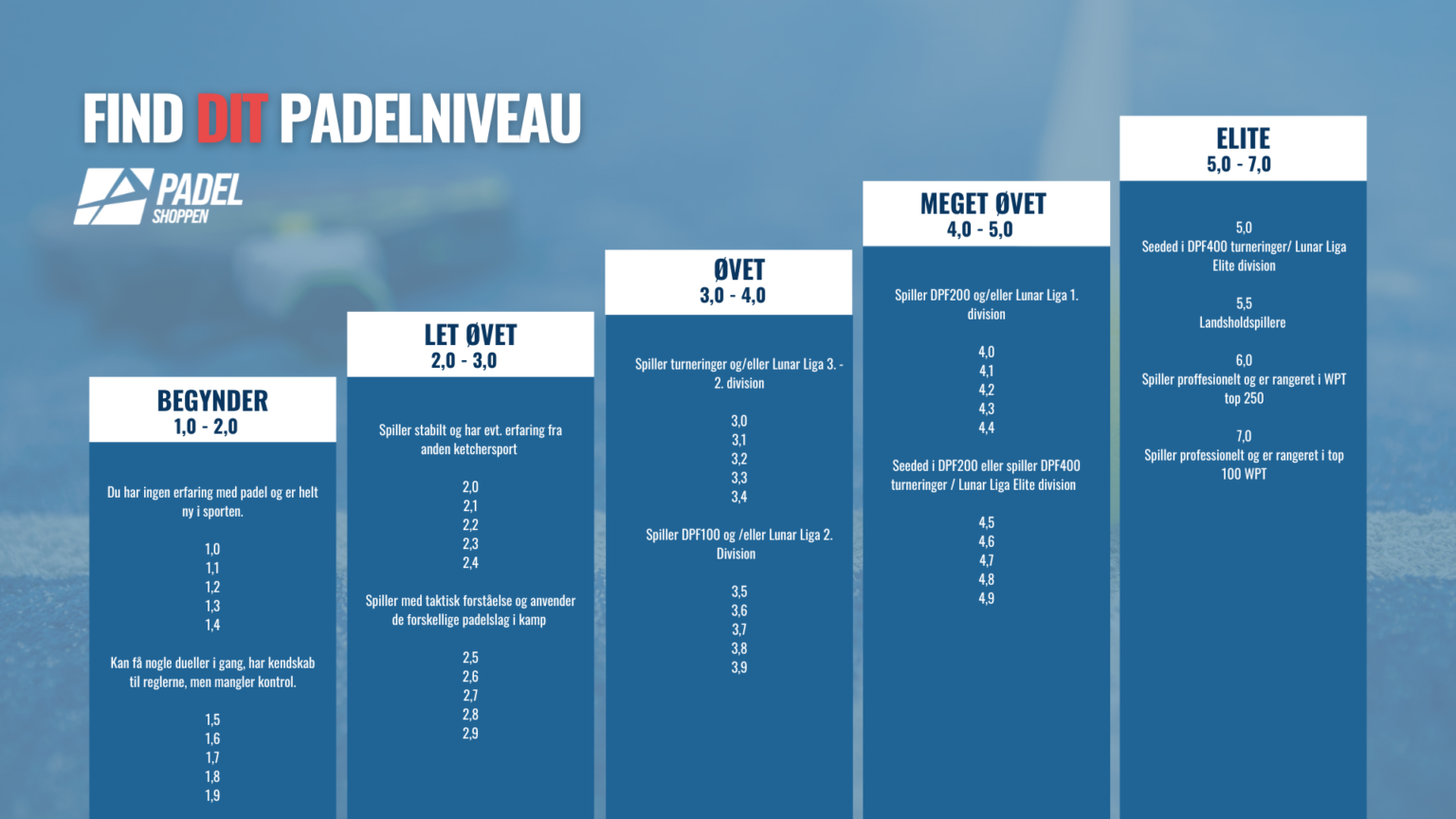 Find dit padel niveau → Den store 2024 padel niveau guide